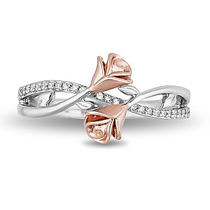 Jewelili Enchanted Disney Fine Jewelry 14K Rose Gold over Sterling Silver 1/10 Cttw Diamond Belle Rose Fashion Ring Size 8