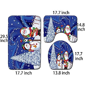 Christmas Bath Mat Set, Christmas Decorations 3-Piece Non-Slip Bathroom Rugs Toilet Mat for Bathroom (Santa and Snowman)