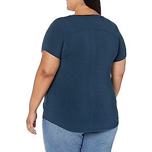 prAna Women's Foundation Short Sleeve V-Neck, Atlantic Heather, Medium