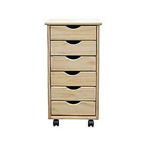 Adeptus Original Roll Cart, Solid Wood, 6 Drawer Narrow Drawers Roll Carts, Unfinished
