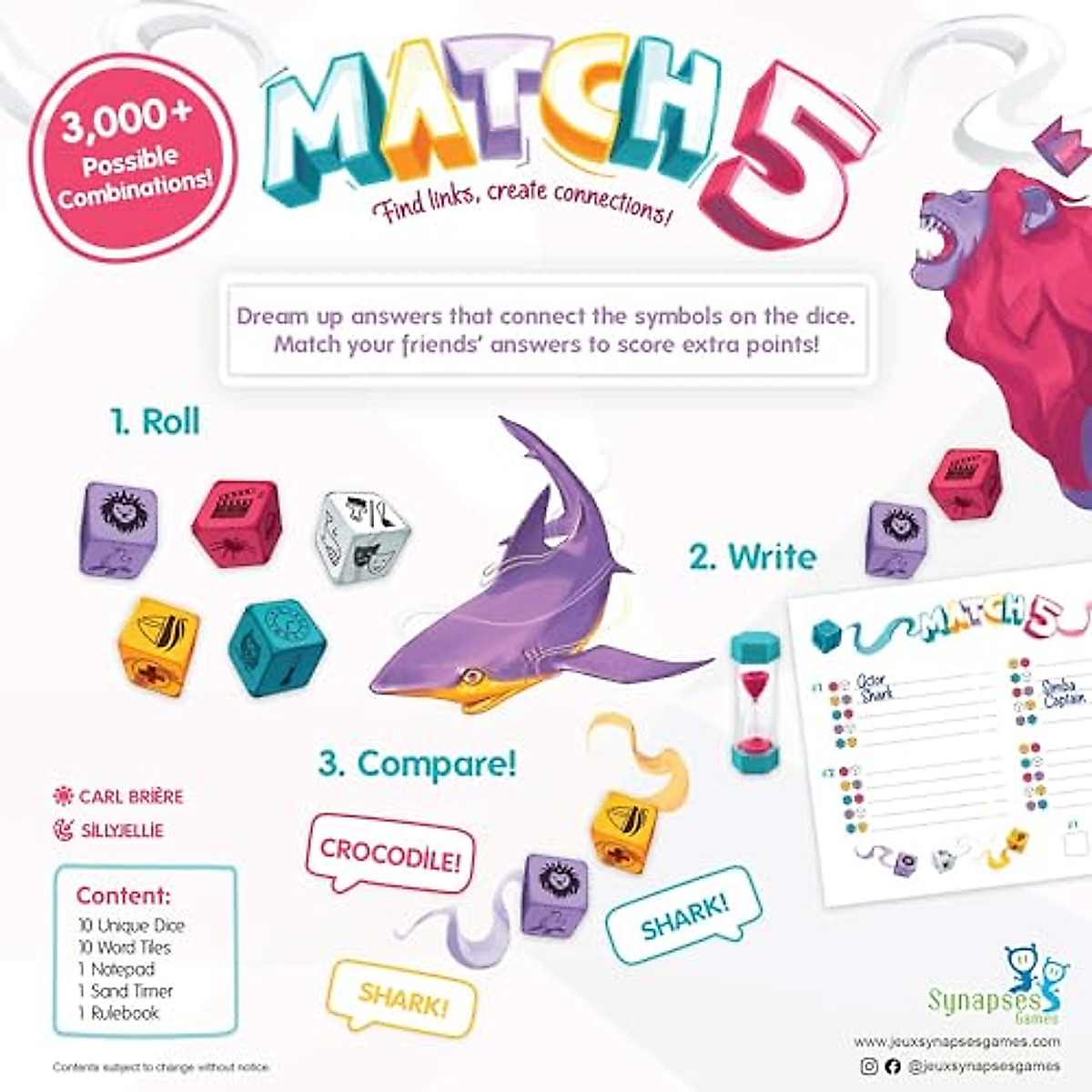 Synapses Games | Match 5 | Family Board Game | Word Association and Dice Game | 2 to 8 Players | 20 Minutes | Ages 10+