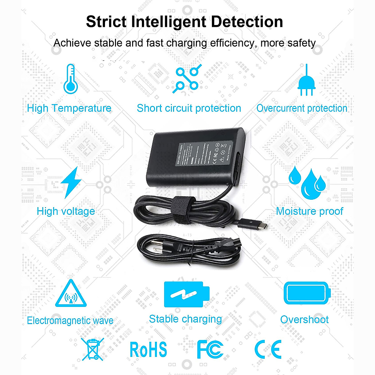 65W Type C USB-C Charger for Dell XPS 13 9350 9360 9365 9370 9380 12 9250 Latitude 7275 7370 5175 5285 5290 7390 2in1 LA65NM170 HA65NM170 02YK0F 0M1WCF LA45NM150 0HDCY5