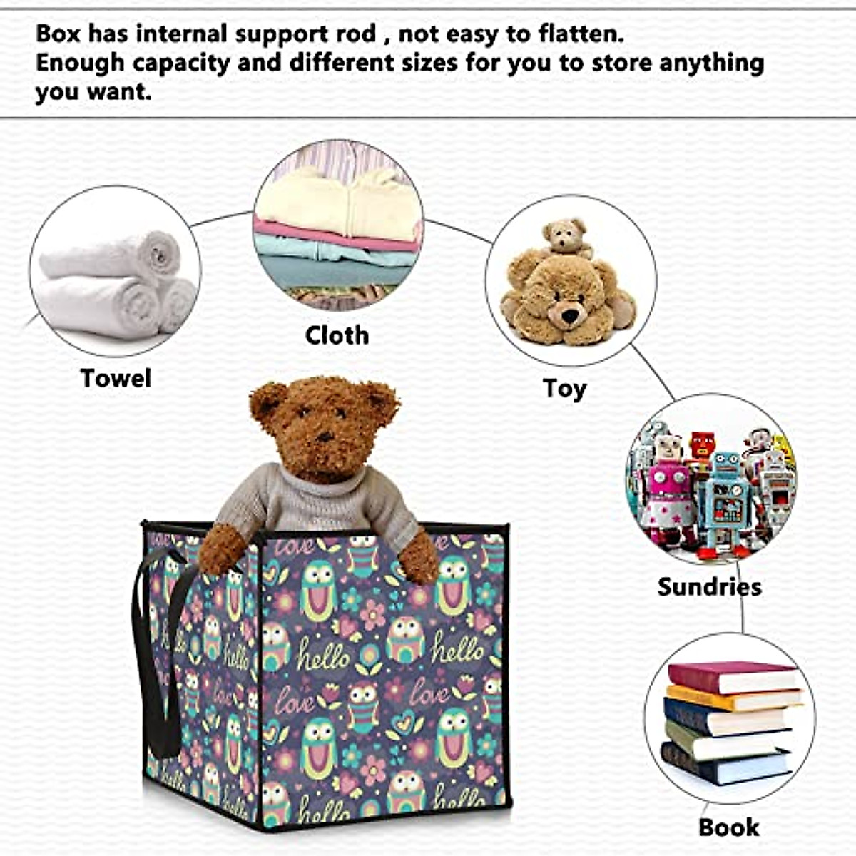 Kigai Owl Cube Storage Bins, 13x13x13inch Collapsible Fabric Storage Cubes Organizer with Handles Decorative Storage Baskets for Home, Shelf, Closet