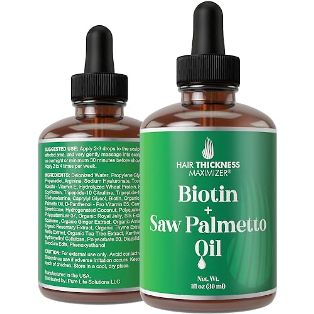 Biotin + Saw Palmetto Oil For Hair Growth. With Vitamin E, Rosemary Extract, Amla. Vegan Thickening, Moisturizing, Strengthening Serum For Women, Men. Scalp Treatment For Weak, Dry Hair 1oz