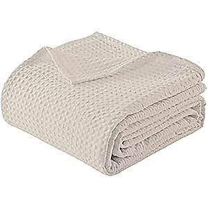 ARlinen 100% Cotton Blankets- Waffle Weave Cotton Blankets- Soft Lightweight Thermal Blankets (Ivory, Full Size)