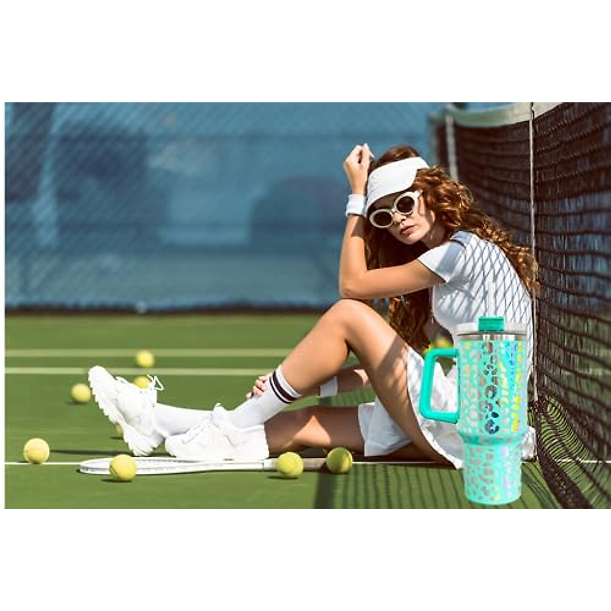 Holographic Leopard Tumbler 40 oz with Handle, Water Bottle, Gifts for Women & Men, Insulated Cup with Lid and Straw, Simple Modern, Water Bottles & Stanley Cups Trending Tumbler Gift 3D Green