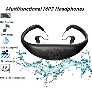 Waterproof Mp3 Player for Swimming, Tayogo IPX8 8GB Underwater Music Headsets for Sports(4 Pairs Earplugs)-Black