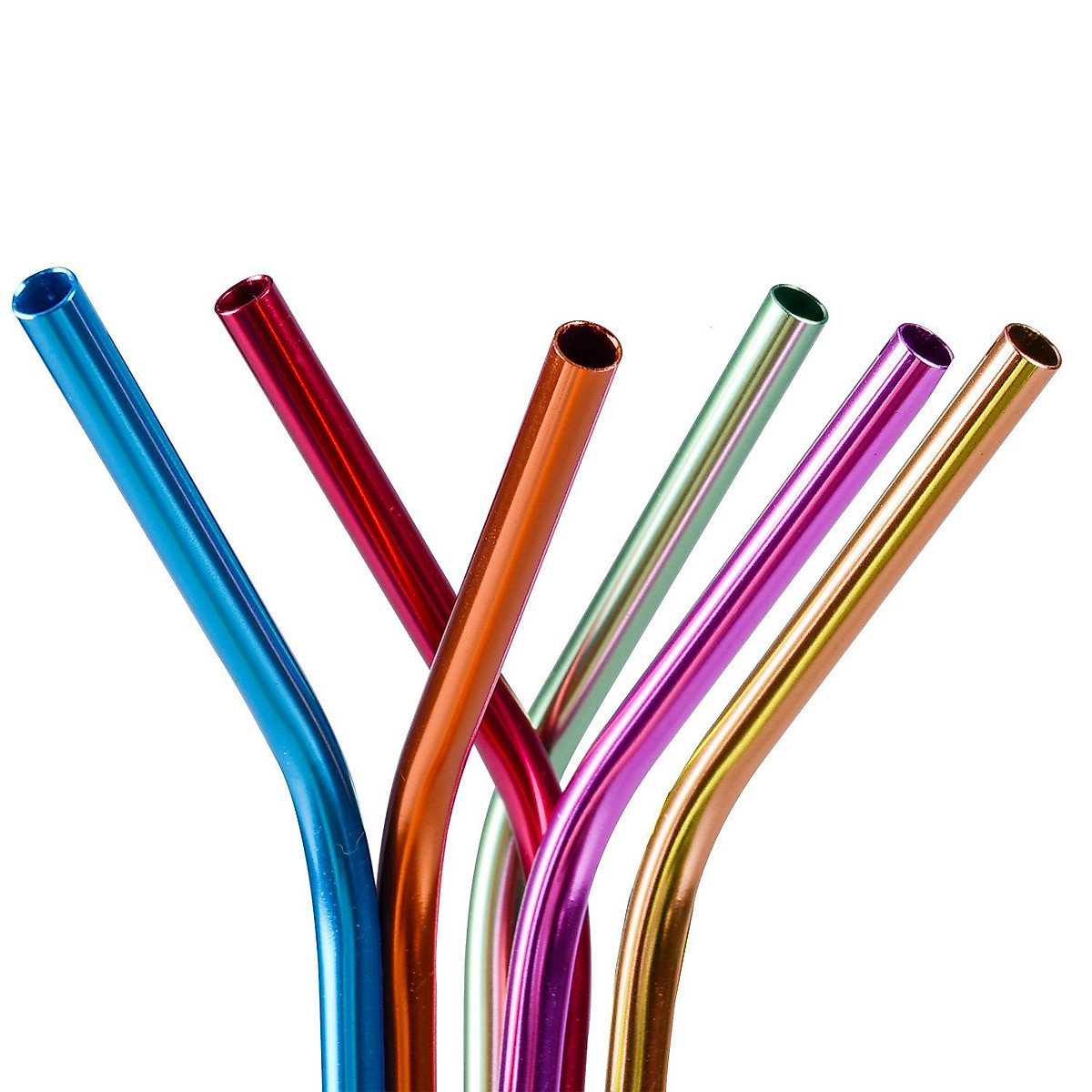 6Pcs 10.5"Drinking Straws, Stainless Steel Straws, Reusable Metal Straws, Rainbow Colorful Straws for 20 30oz Stainless Tumblers Rumblers Cold Beverage, Free Cleaning Brush Included, Bent