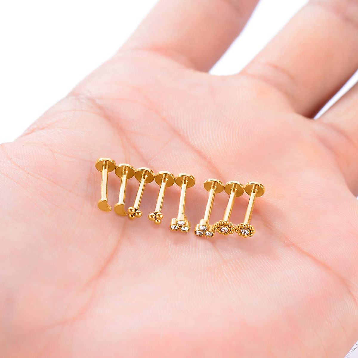 Gnoliew 18G 316L Stainless Steel Labret Monroe Lip Ring Studs Cartilage Helix Tragus Conch Daith Nose Piercing Jewelry(10mm Gold 18G)