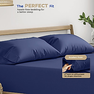 THREAD SPREAD 100% Cotton Pillowcases Standard/Queen Size Set of 2-400 Thread Count Cotton Pillowcases, Ultra Soft Cool Sateen Weave Pillow Cases for Sleeping, Set of 2 Pillow Covers (Navy Blue)