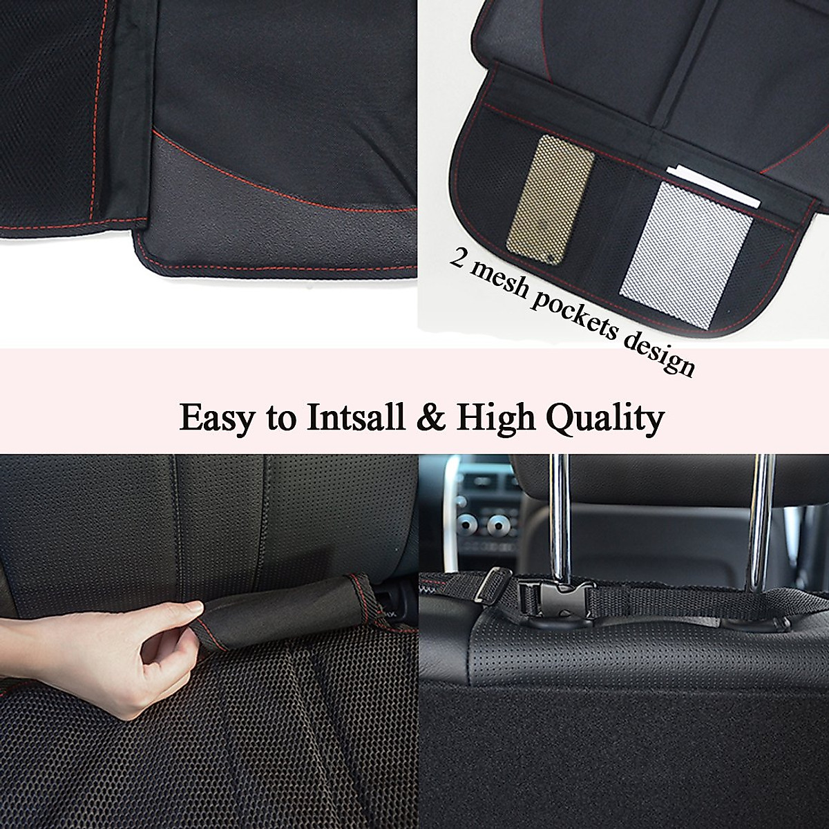 FLR 2 Pcs Car Seat Protector Black Waterproof Universal Foldable Car Seat Cover Protector Dog Mat with Thickest Padding for Child & Baby Cars Seats