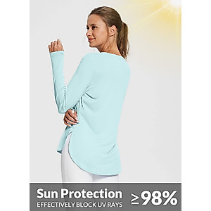 BALEAF Women's Sun Shirts UPF 50+ Long Sleeve Hiking Tops Lightweight Quick Dry UV Protection Outdoor Clothing Light Green XL