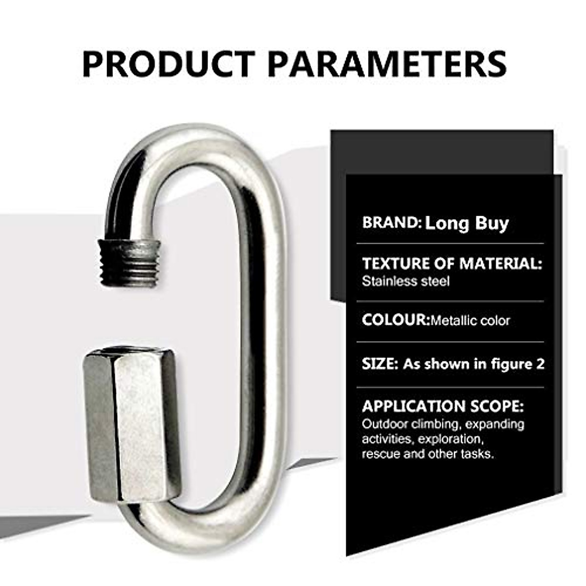 JCPLYNN 304 Stainless Steel D Shape Locking Carabiner Quick Link Chain Connector Keychain Buckle (M3.5 1/8" 18Pack)