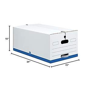 Office Depot® Brand Quick Set-Up Storage Boxes With String & Button Closure, Legal, 24" x 15" x 10", 60% Recycled, White/Blue, Pack Of 12