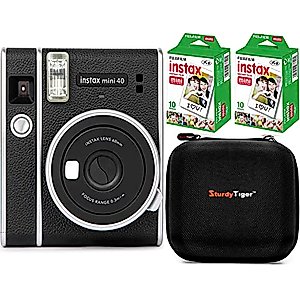 Fujifilm Instax Mini 40 Instant Camera with Fujifilm Instant Mini Film (20 Sheets) Bundle with Sturdy Tiger Travel Case and Deals Number One Cleaning Cloth
