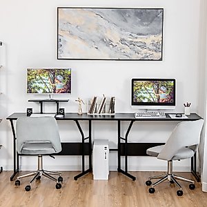 Tangkula L-Shaped Reversible Computer Desk, 2 Person Long Computer Workstation w/Movable Monitor Stand, Large Home Office Corner Desk for Working Writing Gaming (Natural)
