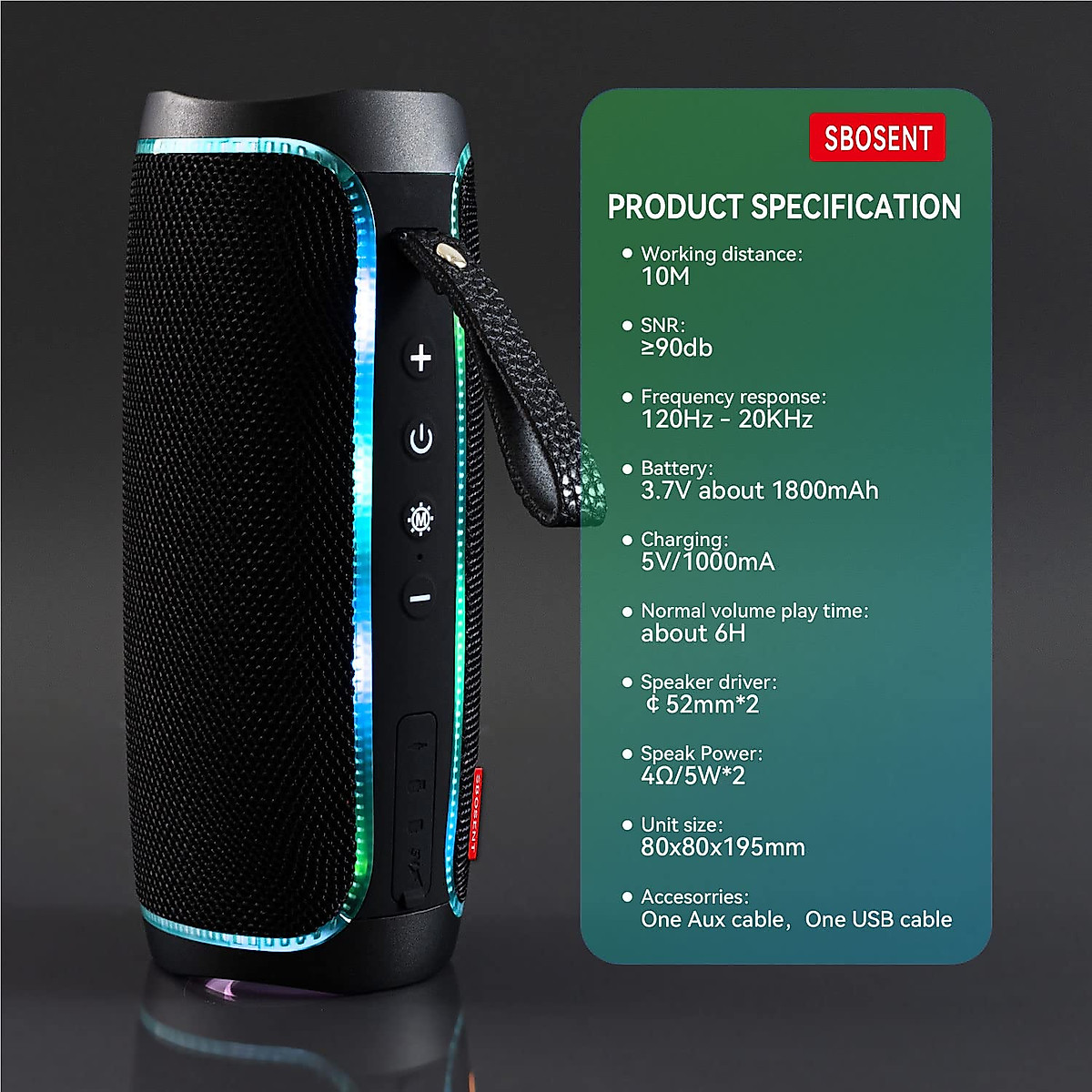 Bluetooth Portable Speaker,Wireless Bluetooth Speakers V5.1USB Card,Micro SD Card,Bluetooth Speaker with Lights,Wireless Speakers with Bluetooth for Outdoor,Indoor,Travel,Beach,Camping (Silver)