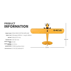 Ssccgym XK A160 RTF Large 25.6-Inch Brushless RC Plane 2.4GHZ 6-AXIS Gyro Remote Control Airplane J3 5CH EPP Foam World War II Aircraft Model Smart-Fly with Double-Batteries