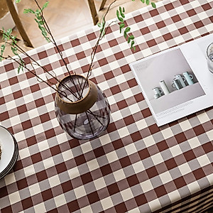 Aquazolax Plaid Graduation Tablecloth Rectangular, Large Checkered Table Cloth for 6ft Long Rectangle Tables, Buffalo Fabric Covers for Dinning/Kitchen, 60x84 inch, Brown