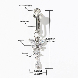 Fake Belly Piercing Fake Belly Button Ring,Dangle Belly Button Ring for Women,Butterfly Stainless Steel Belly Rings,Fake Belly Button Piercing Clip for Women Jewelry Gifts