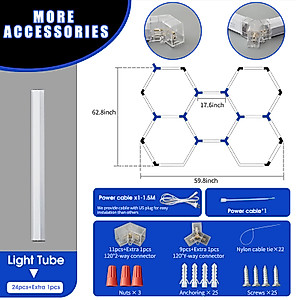 Powfloven Hexagon LED Garage Lights, 168W 21840LM Honeycomb Ceiling Light, 25 Pack Car Detailing Shop Lighting for Garage Gym Home Wall Warehouse Workshop Basement Wash Room Super Market Office etc.