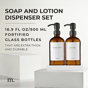 MaisoNovo Soap Dispenser 3-Piece Set | 16.9oz Amber Bottles with Black Stainless Steel Pumps