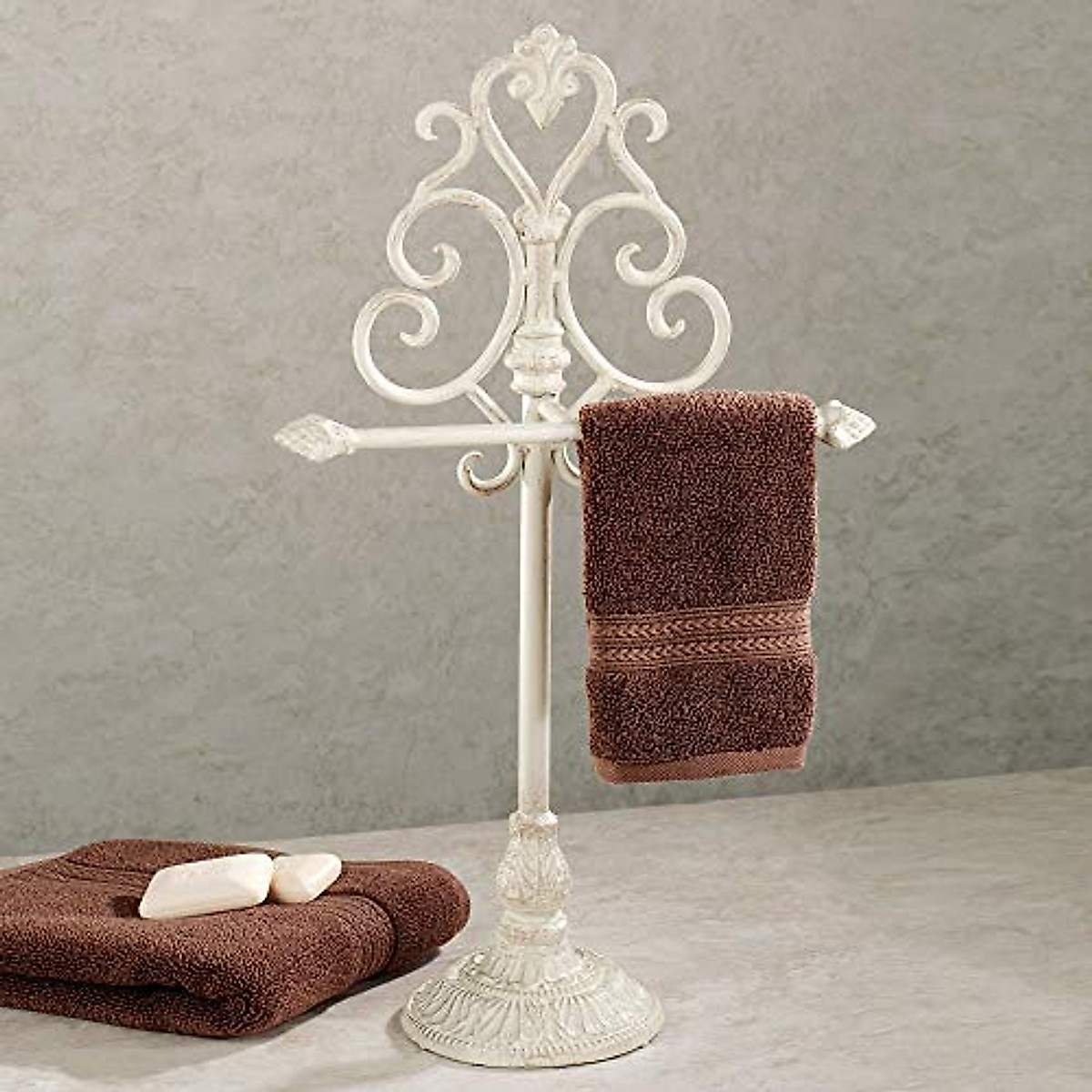 Touch of Class Aldabella Towel Stand/Jewelry Holder -Creamy Gold - Powder-Coated Metal - Space Saving Organizer for Bedroom, Nightstand, Bathroom, En Suite - Necklace Keeper