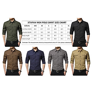 XTAPAN Men's Long Sleeve Casual Slim Fit Button Down Dress Shirt with Two Pockets Asian 5XL=US XL Army Green 6620