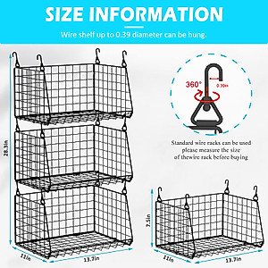 3-Pack Hanging Laundry Room Organizaton：Foldable Laundry Room Organizer Wire Shelf Basket with 360°Rotating Hooks Space Saving Over Washer and Dryer Shelves - Laundry Organization and Storage, Black