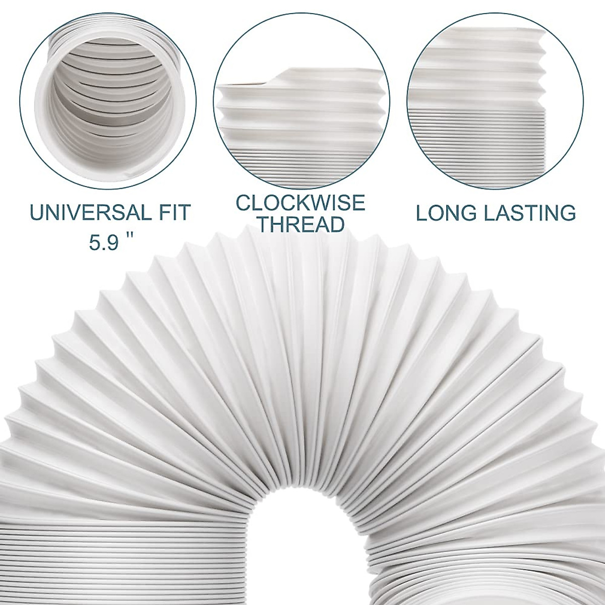 Portable Air Conditioner Window Kit with 5.9” Counter Clockwise Exhaust Hose，AC Window Vent Kit, Adjustable Vertical/Horizontal Sliding Window Kit Plates for AC Unit with 59 Inch Exhaust hose