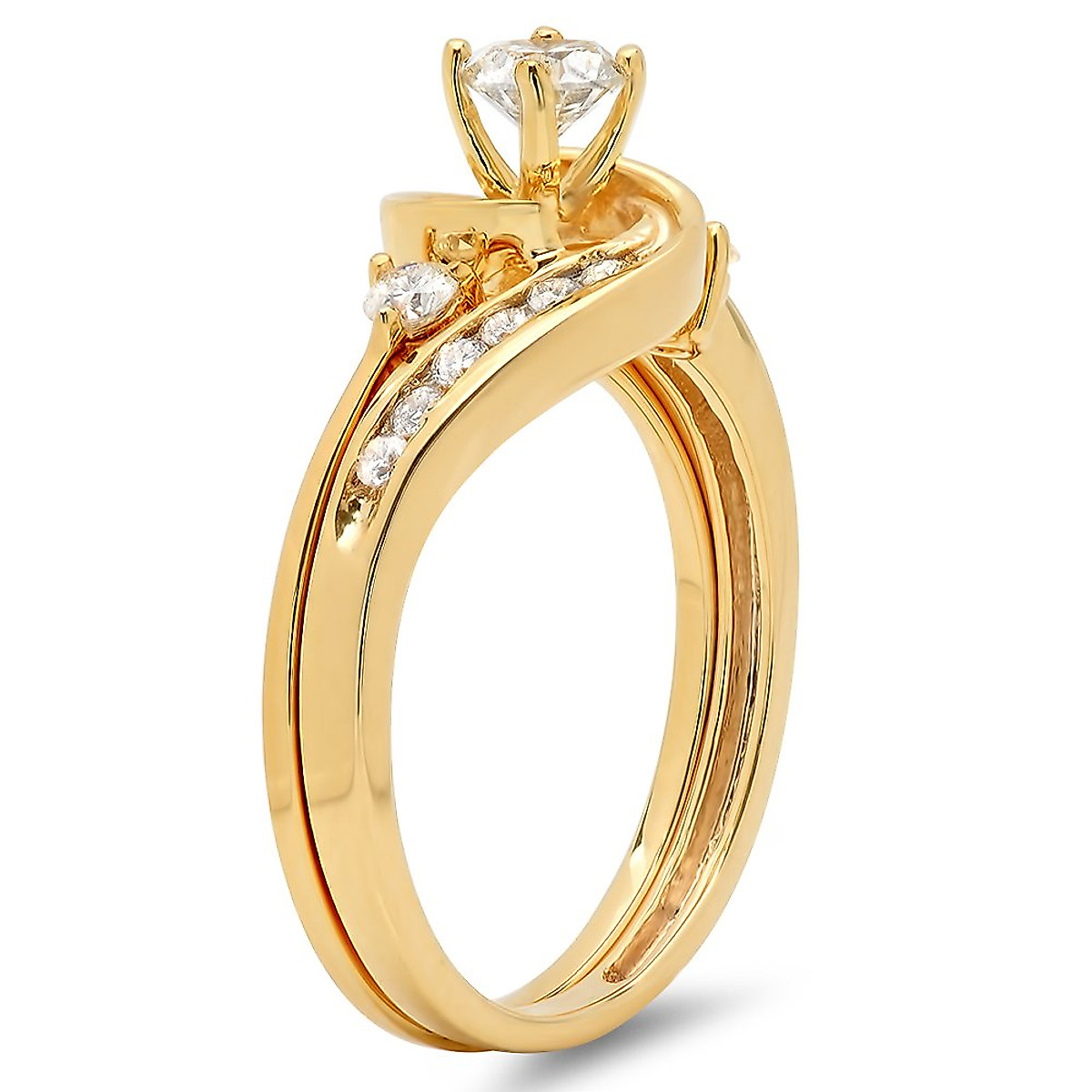 Dazzlingrock Collection 0.50 Carat (Cttw) 10K Diamond Women Swirl Engagement Ring Set 1/2 CT, Yellow Gold, Size 6