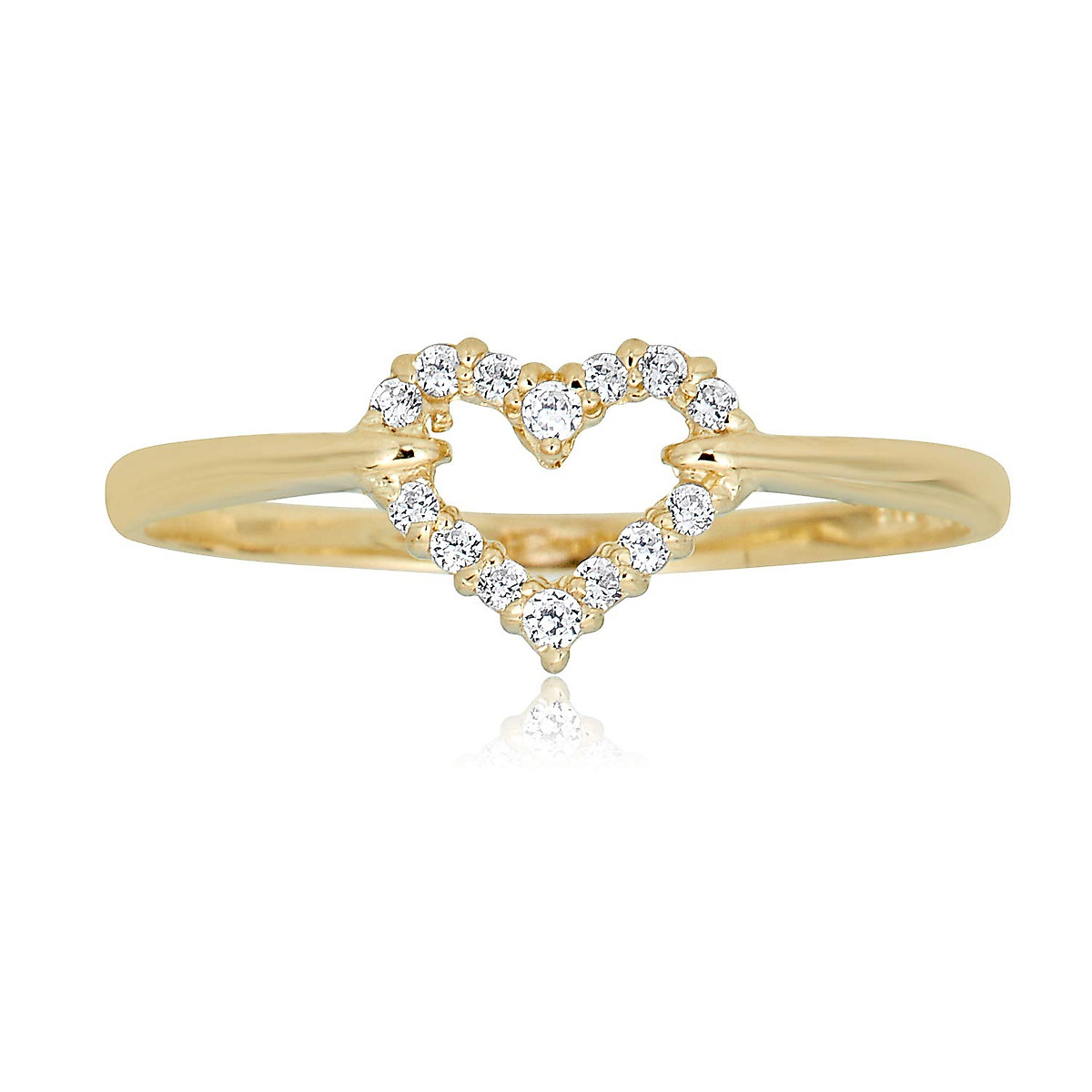 AVORA 10K Yellow Gold Simulated Diamond CZ Open Heart Ring - Size 7