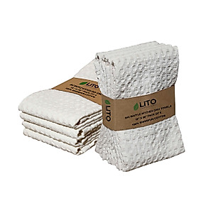 Kitchen Dish Towels Ring Spun Cotton Large 18 x 28 6-Pack Big Waffle - Kitchen Towel, Hand Towels, Tea Towels, Dish Towels and Dish Cloth (Cream).