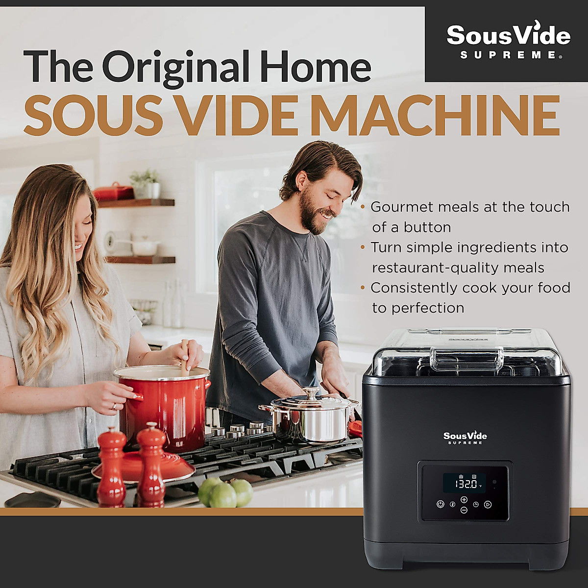 SousVide Supreme Touch 9 Liter | Sous Vide Water Oven | Accurate and Stable Temperature | Touch Control Water Bath Cooker | Quiet Operation