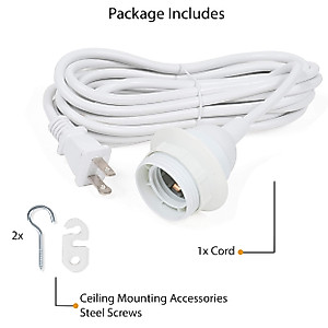 Wallniture Fiore 15 Feet Hanging Lantern Cord Room Decor for Pendant Light Bulbs Socket Set, White