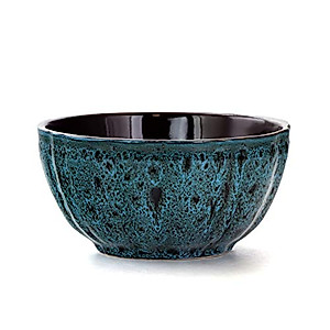 Elama Round Stoneware with Scalloped Edges Dinnerware Dish Set, 16 Piece, Blue