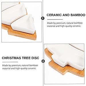 DOITOOL Christmas Ceramic Serving Dish Removable Xmas Tree Snack Appetizer Tray Dessert Platter Porcelain Jewelry Plate with Bamboo Base for Holiday Wedding Home Party White