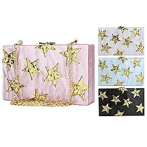 Womens Glitter Sequins Evening Bag Box Acrylic Star Designer Party Prom Wedding Clutch Purse Handbag (Black) One Size