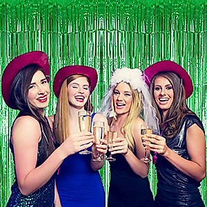 BTSD-home Green Foil Fringe Curtain, Metallic Photo Booth Backdrop Tinsel Door Curtains for Wedding Birthday Bridal Shower Baby Shower Bachelorette Christmas Party Decorations(2 Pack, 6ft x 8ft)