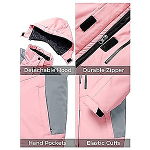 ZSHOW Girls' Ski Jacket Hooded Windproof Breathable Outerwear Warm Winter Coat(Coral Pink,14-16)