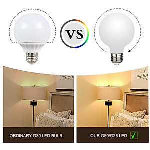 G25 LED Classic Dimmable Light Bulbs,Globular Bulb,Vanity Light Bulb,Warm White 2700k with CRI95,No Flicker,Eye Protection,Suitable for Bedroom,Mirror,Batheroom.40W Equivalent.(6PACK)
