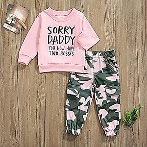 Fernvia Toddler Girls Clothes 2T 3T 4T 5T Fall Outfits Baby Pullover Sweatshirt & Camouflage Pants Set Kids Winter Sweatsuit