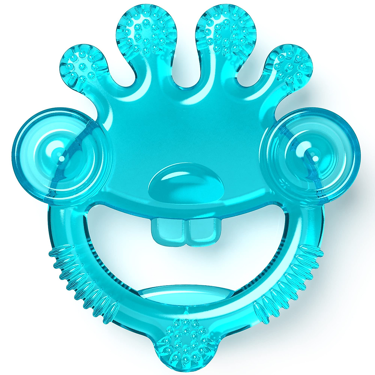 Funny Baby Teether for Boys and Girls. Odorless Medical Grade Non-Toxic Smiley Silicone Teether. BPA Free (Aqua Blue)