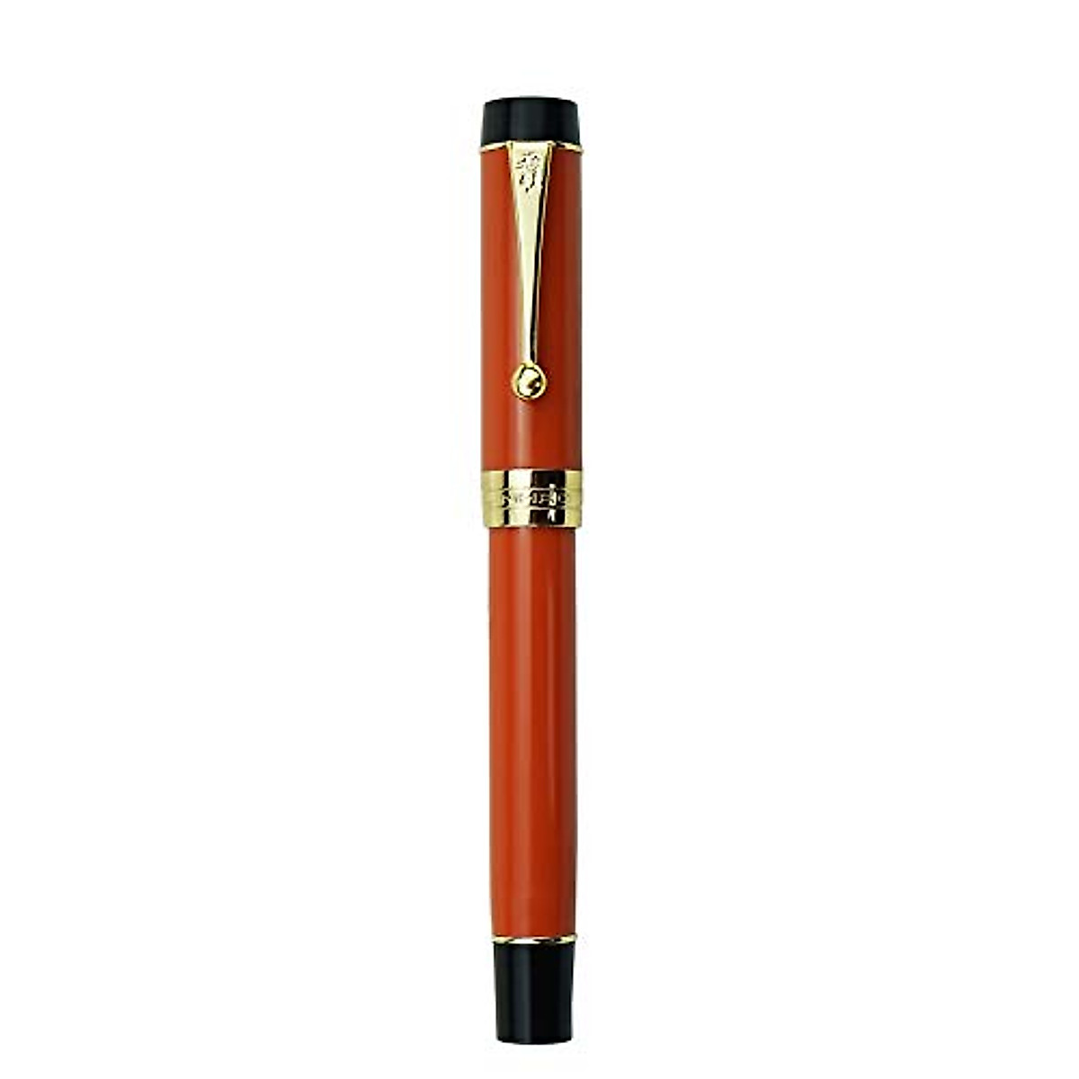 Jinhao 100 Resin Fountain Pen 18KGP Medium Nib 0.6mm with Golden Clip Writing Gift Pen (Orange-Red)