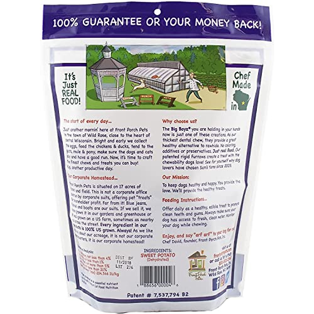 Sams Yams Sweet Potato Dog Treats, Healthy Dog Treats for Large Dogs - Sweet Potato Dog Treats Made in USA, High Fiber, Vegan Dental Chews - Big Boyz, Sweet Potato Dog Chewz, 15oz (Single Pack)