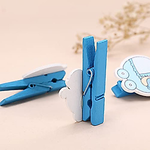 48 pcs Small Clothes Pins Baby Shower Clothespin Boy Party Favors- Clothespins for Crafts Photos Wooden Paper Picture Clips Decorative Little Clothes Pins for Hanging Pictures Baby Shower Decor Clip