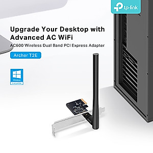 TP-Link PCIe WiFi Card AC600 for Desktop PC, Dual Band Wireless Internal Network Card(Archer T2E) High-Gain Antenna, MU-MIMO, WPA3, Low Profile, Supports Windows 10/11