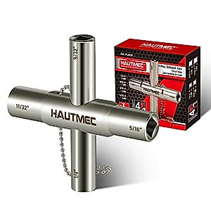 HAUTMEC 4 Way Sillcock Water Key，1/4", 9/32", 5/16", 11/32" Steel Multi-Function Utility Key for Sillcocks Faucets Valves Spigots PL0028