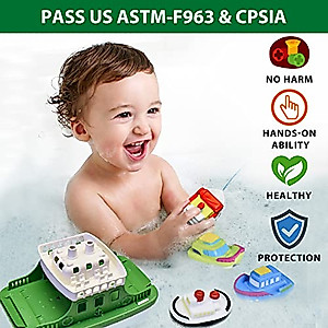 Toy Boat Bath Toys for Toddlers with 4 Mini Car Toys and 4 Bath Boat Squirters, Kids Ferry Boat for Bathtub Bathroom Pool Beach Toys