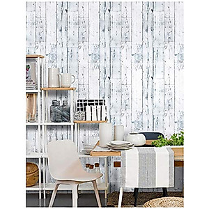 HAOKHOME MR47 Peel and Stick Wood Wallpaper Shiplap Light Grey/White/Blue Distressed Wood Plank Removable Shelf Liner Contact Paper 17.7in x 9.8ft